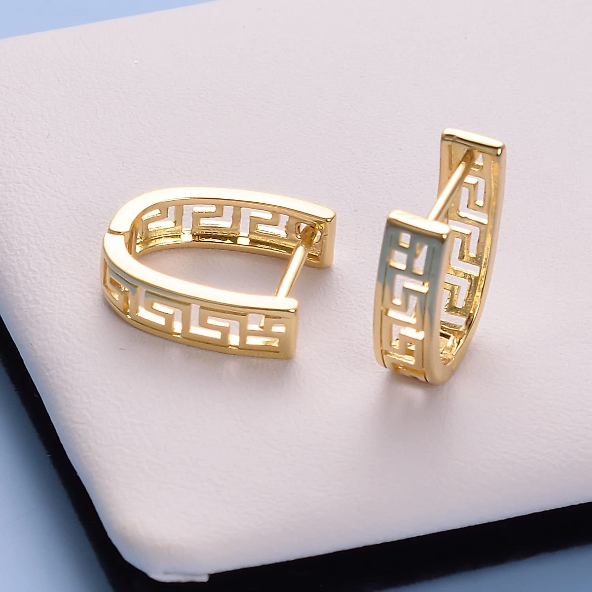 JOLCHIF Huggie Hoop Greek Earrings For Women Unique 14K Gold Plated Cutout U Shaped Earrings Jewelry