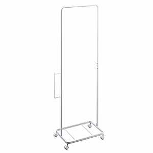 Yamazaki Home Laundry Hanging Bar and Wire Storage Rack | Steel + Wood | Tall | Rolling Carts, White