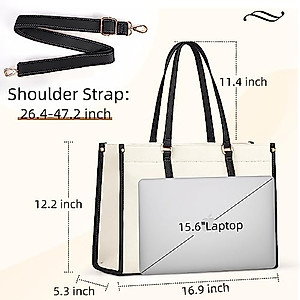 Laptop Bag for Women 15.6 Inch Canvas Tote Bag Water Resistant Large Capacity Work Bags Lightweight Office Briefcase Business Computer Bag Stylish Shoulder Bag Handbag, Black