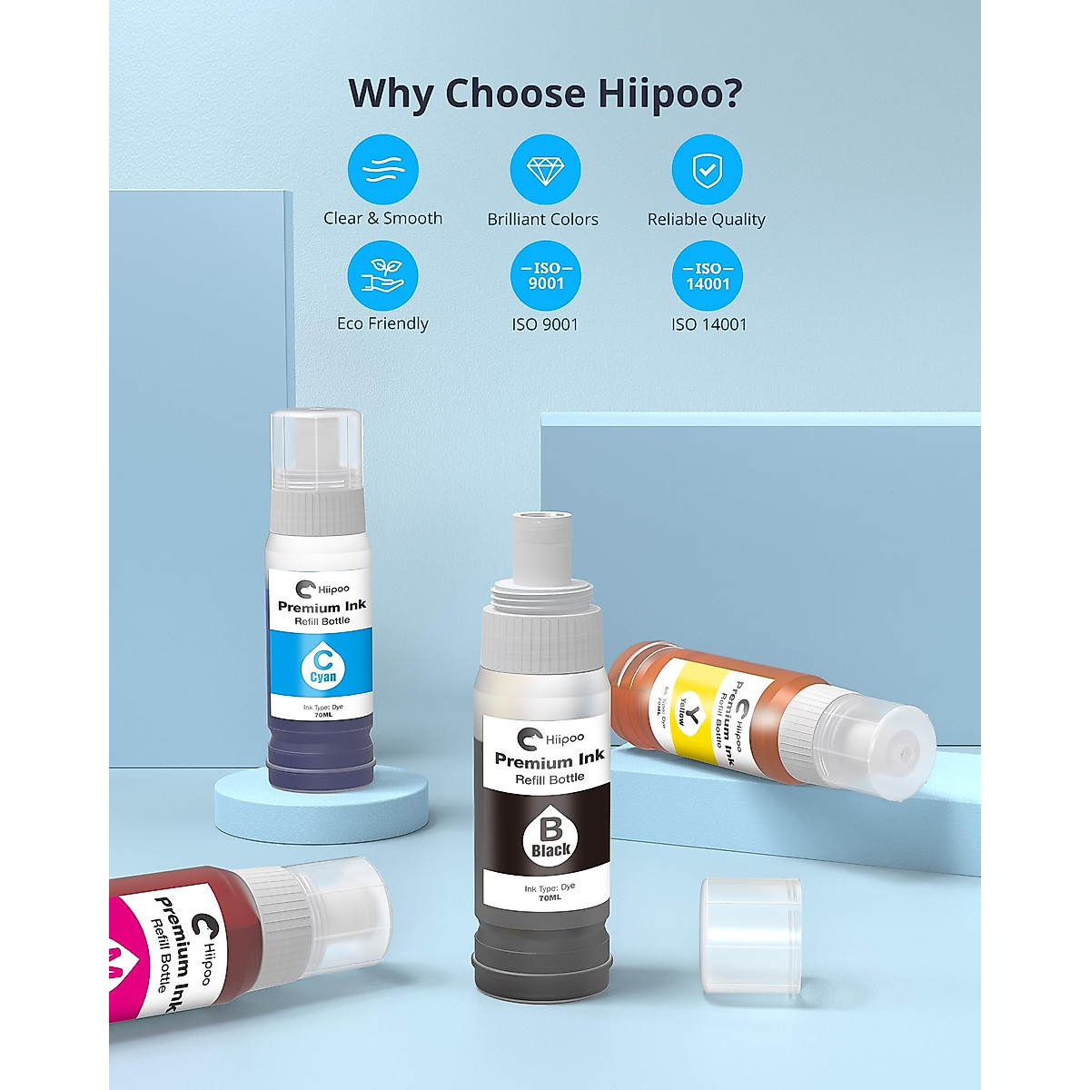Hiipoo Compatible 522 (Not for Sublimation) High Capacity Refill Ink Bottle Replacement for EcoTank ET-2720 ET-2760 ET-2800 ET-4800 ET-2803 ET-2750 ET-3750 ET-4750 ET-3760 ET-4760 ET-2700 Printer