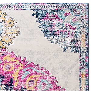 SAFAVIEH Madison Collection Area Rug - 8' x 10', Ivory & Fuchsia, Medallion Distressed Design, Non-Shedding & Easy Care, Ideal for High Traffic Areas in Living Room, Bedroom (MAD913A)