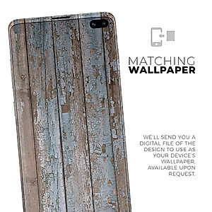 DesignSkinz Wood Planks with Peeled Blue Paint Protective Vinyl Decal Wrap Skin Cover Compatible with The Samsung Galaxy S20 (Screen Trim & Back Glass Skin)