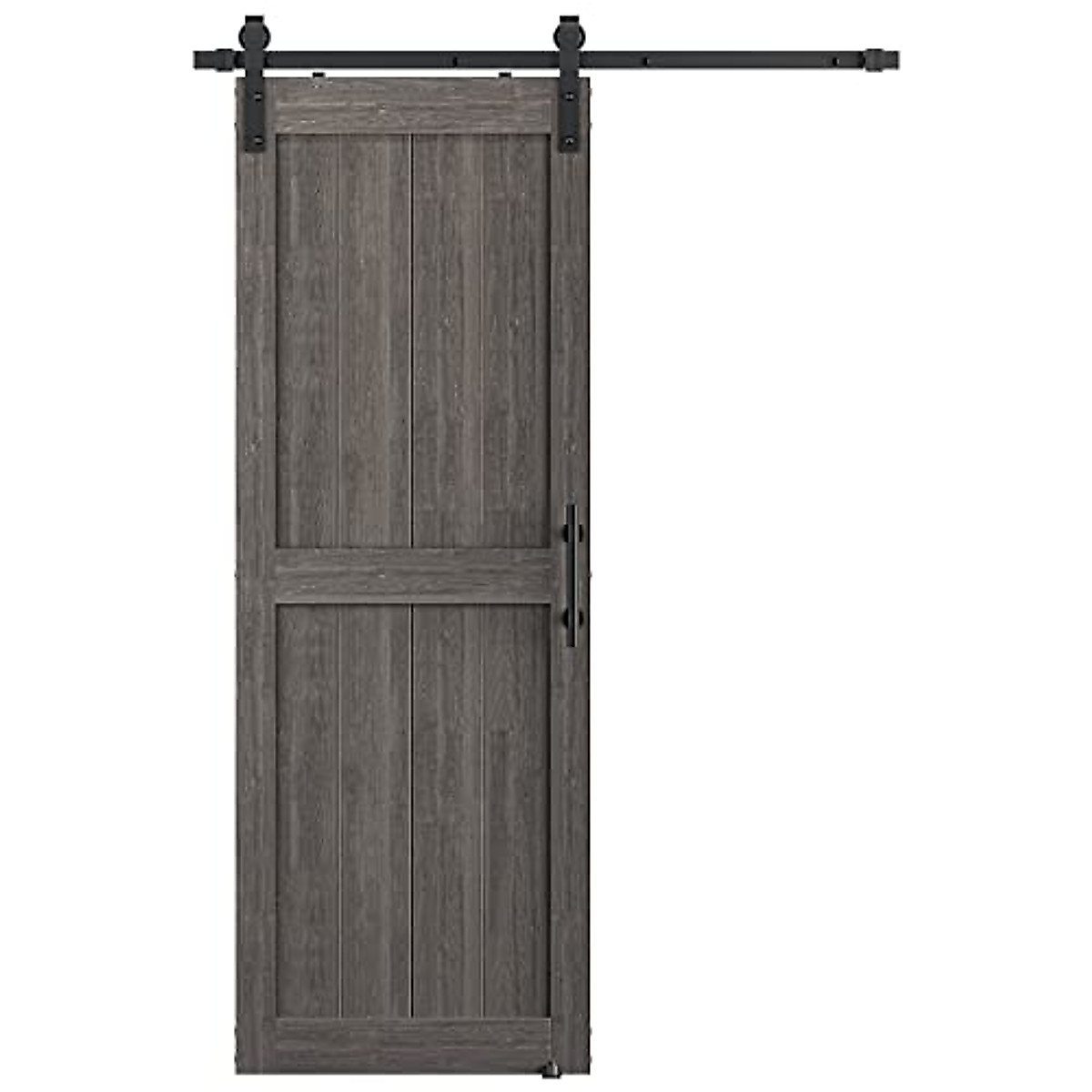 ALAMEDADT 30''x84'' Sliding Barn Door with 5 Ft Barn Door Hardware Kit& Handle& Floor Guides,Pre-Drilled Holes Easy Assembly - Include Installation Manual, Water-Proof PVC Surface, H-Frame, Grey