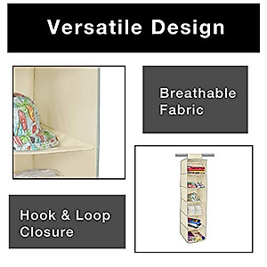 Smart Design Shelf Cubby Hanging Organizer w/ Hook & Loop - VentilAir Material - Clothing, Clothes, Accessories, & Closet Storage - Home Organization (6-Tier, Beige w/ Slate Trim)