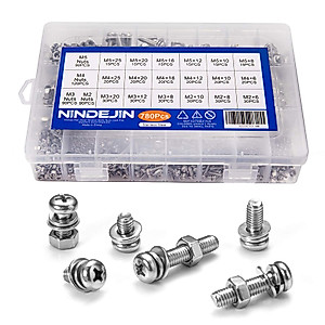 NINDEJIN 780PCS M2 M3 M4 M5 Phillips Pan Head Screws Bolt Nut Lock Flat Washers Machine Screws Assortment Kit