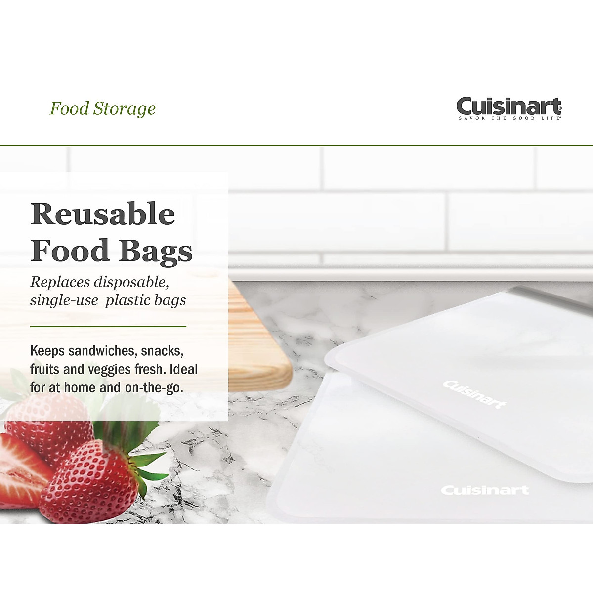 Cuisinart Reusable Food Storage Bags, 12 Pack Gray - Resealable Bags for Food, Leftovers, & Snacks to Store, Freeze or Refrigerate - BPA Free Flat Freezer Bags - Includes Small, Medium & Large