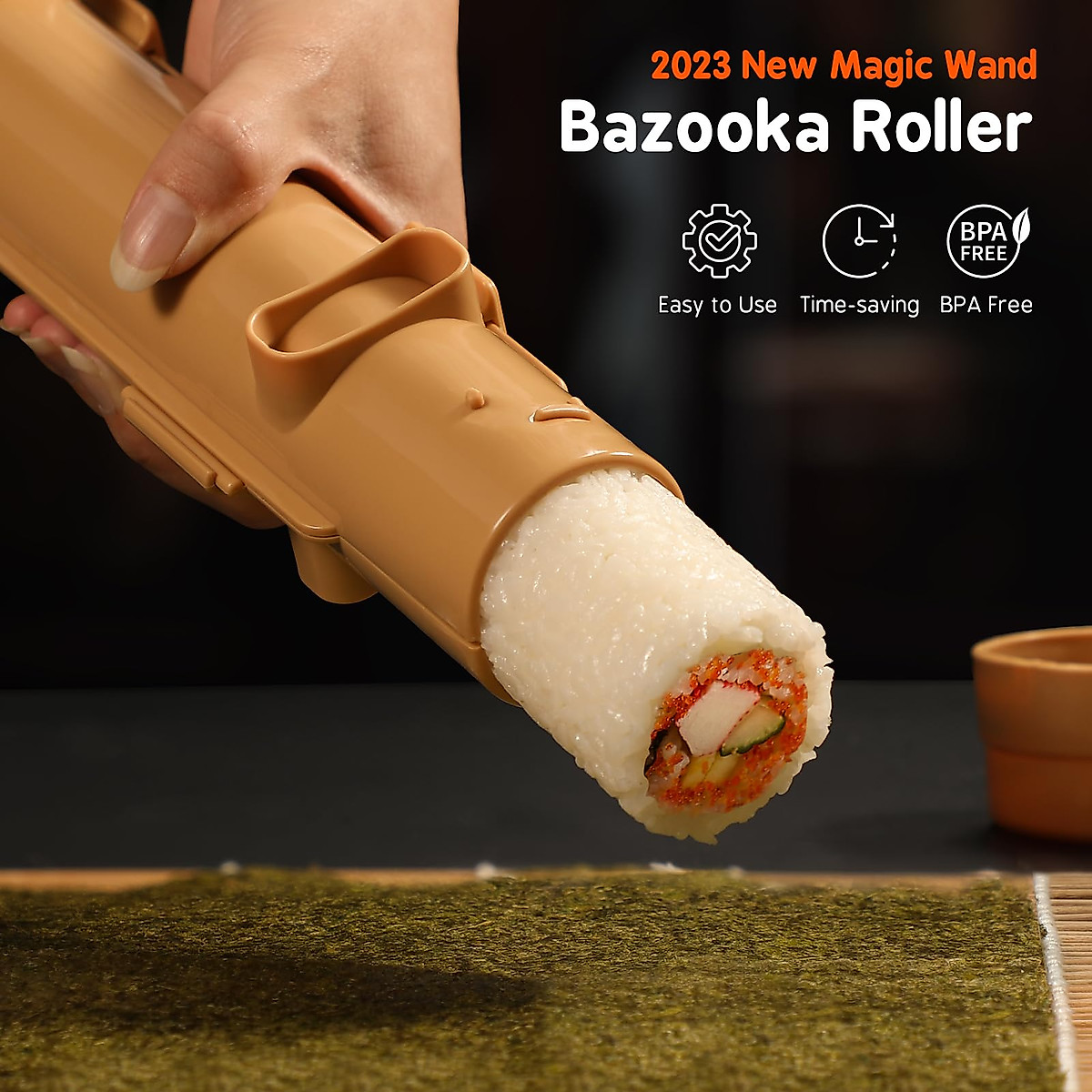 Delamu Sushi Making Kit, 23 in 1 Sushi Maker Bazooker Roller Kit with Bamboo Mats, Chef's Knife, Triangle/Nigiri/Gunkan Sushi Rice Mold, Chopsticks, Sauce Dishes, Rice Spreader, User Guide