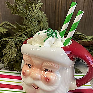 Green and White Paper Straws - Stripe Chevron Polka Dot - Birthday Christmas St Patrick's Day Supply - 100 Pack Outside the Box Papers