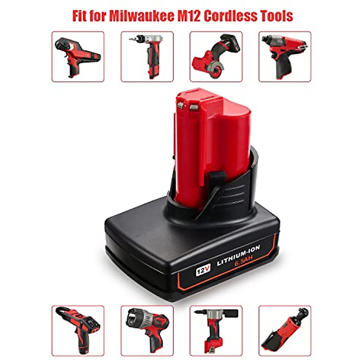 JYJZPB 2 Pack 6.5Ah 12V Battery for Milwaukee M12 Battery 48-11-2401 48-11-2412 48-11-2411 48-11-2420 48-11-2410 12Volt Cordless Tools for Milwaukee M12 Lithium Battery