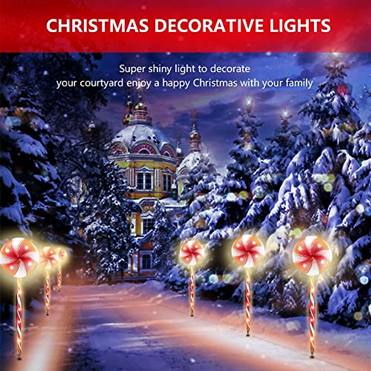 Lollipop Christmas Pathway Lights, 29" Lollipop Peppermint Pathway Lights, Outdoor Markers Christmas Decorations Lights with 8 Lighting Modes for Xmas Holiday Party Walkway Patio Garden Decor
