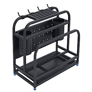 Allvin Knife Holder and Cutting Board Holder,Stainless Steel Material,This Kitchen Utensil Organizer is Perfect for Storing Your Knives, Cutting Boards, Chopsticks, Spoons, and Forks Etc (Black)