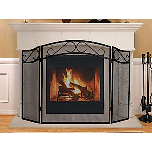 Fire Beauty Fireplace Screen for Wood Burning Fireplace Foldable 3 Panel Wrought Iron Fireplace Cover with Protective Mesh Fire Spark Guard for Indoor Outdoor Flat Guard Fire Screens Black(Large)