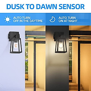 SPECILITE Dusk to Dawn Porch Lights with 2 Outlets, Waterproof & Anti-Rust Outdoor Light Fixture, Black Finish Exterior Light Fixture for Garage, Patio, Garden
