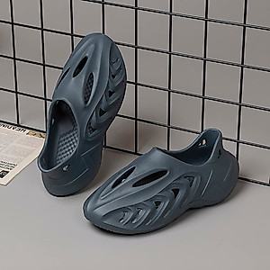 Foam Runner Hollow Walking Sneakers for Women Men Casual Cloud Slides Soft Non-Slip Water Shoes Outdoor Beach Pillow Sandals(Grey-11-11.5 Women/9.5-10 Men)