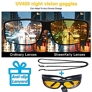 SHEEN KELLY Polarized Night Vision Glasses Driving Men Women Fit Over Prescription Eyewear Wrap Arounds Sunglasses Yellow Lens UV400