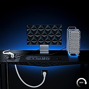 Maximm Cable 10 Ft 360° Rotating Flat Plug Extension Cord/Wire, 16 AWG Multi 3 Outlet Extension Wire, 3 Prong Grounded Wire - White - UL Certified