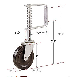 Spring Loaded Gate Caster 4”, Heavy Duty Gate Caster Wheel with Spring Loaded,Universal Mount Pate, 250-500 lbs Load Capacity, 4 Inches Rubber Wheel(Two PCS))