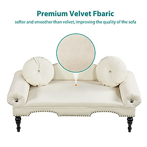 GNIXUU 54 ” Velvet Small Loveseat Sofa, Mid Century Modern Love Seat Couch Settee Tufted 2 Seater Couches Bedside Entryway Bench with 2 Pillows Nailhead Trim for Bedroom, Living Room(Beige)