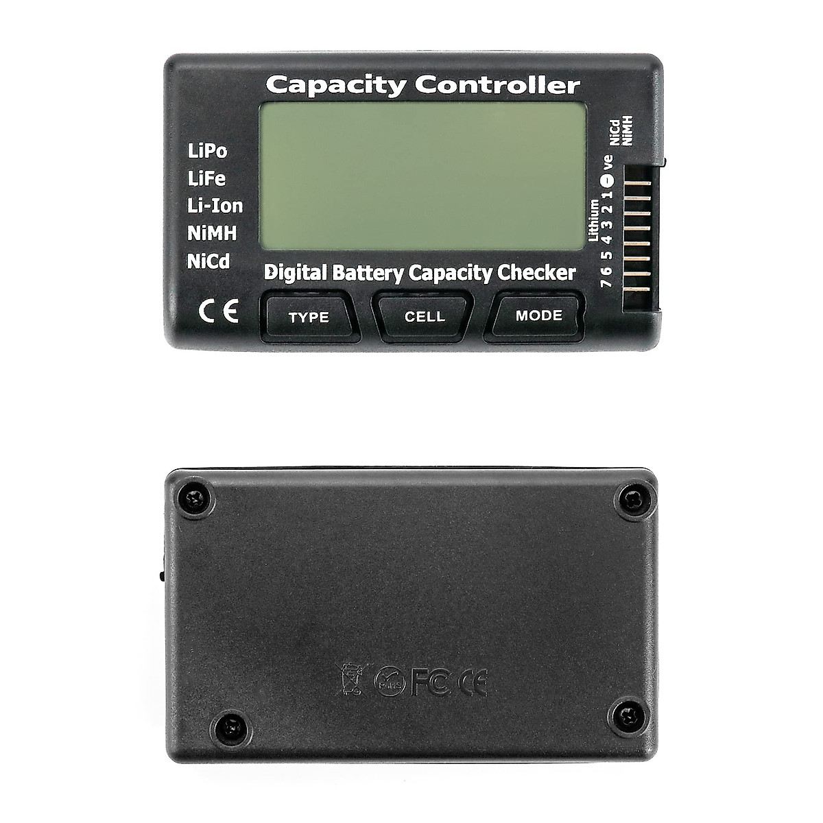 QWORK RC Cellmeter Controller Tester Voltage Tester, 7 Digital Battery Capacity Checker Compatible with LiPo Life Li-ion NiMH Nicd Battery