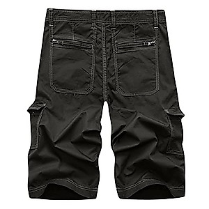 Men's Shorts with Elastic Waistband Khaki Cargo Shorts for Men 2023 Casual Loose Buckle Zipper Multi Pockets Tooling Shorts Regular Fit Outdoor Pants Linen Shorts Men 6 Inch Black 2X