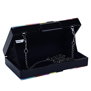 Women's Evening Bag Acrylic Clutch Purse for Women Formal Prom Wedding Party and Multicolor bar Pattern Evening Box Handbag