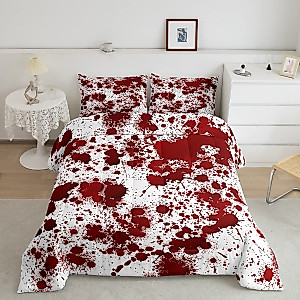 Red Tie Dye Comforter Set Queen Size,Halloween Decor Bedding Set 3pcs for Kids Teens Adults Bedroom,Gothic Horror Style Quilt Set Cartoon Hand Painted Graffiti Duvet Insert with 2 Pillowcases