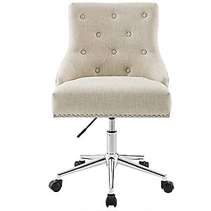 Modway Regent Tufted Button Upholstered Fabric Swivel Office Chair with Nailhead Trim in Beige