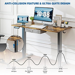 DUMOS 55 Inch Electric, Ergonomic Sit Stand Drawers, Home Office Height Adjustable Desk Computer Workstation, 23.62"D x 55.12"W x 28.74"H, Rustic Brown