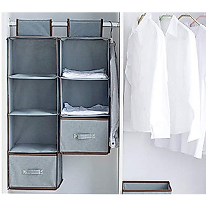 Adou 3 Shelf Hanging Closet Organizer 3 Drawers, Hanging Collasible Closet Storage Shelves, Canvas Hanging Closet Storage Organizer with Drawers for Clothing&Sweaters