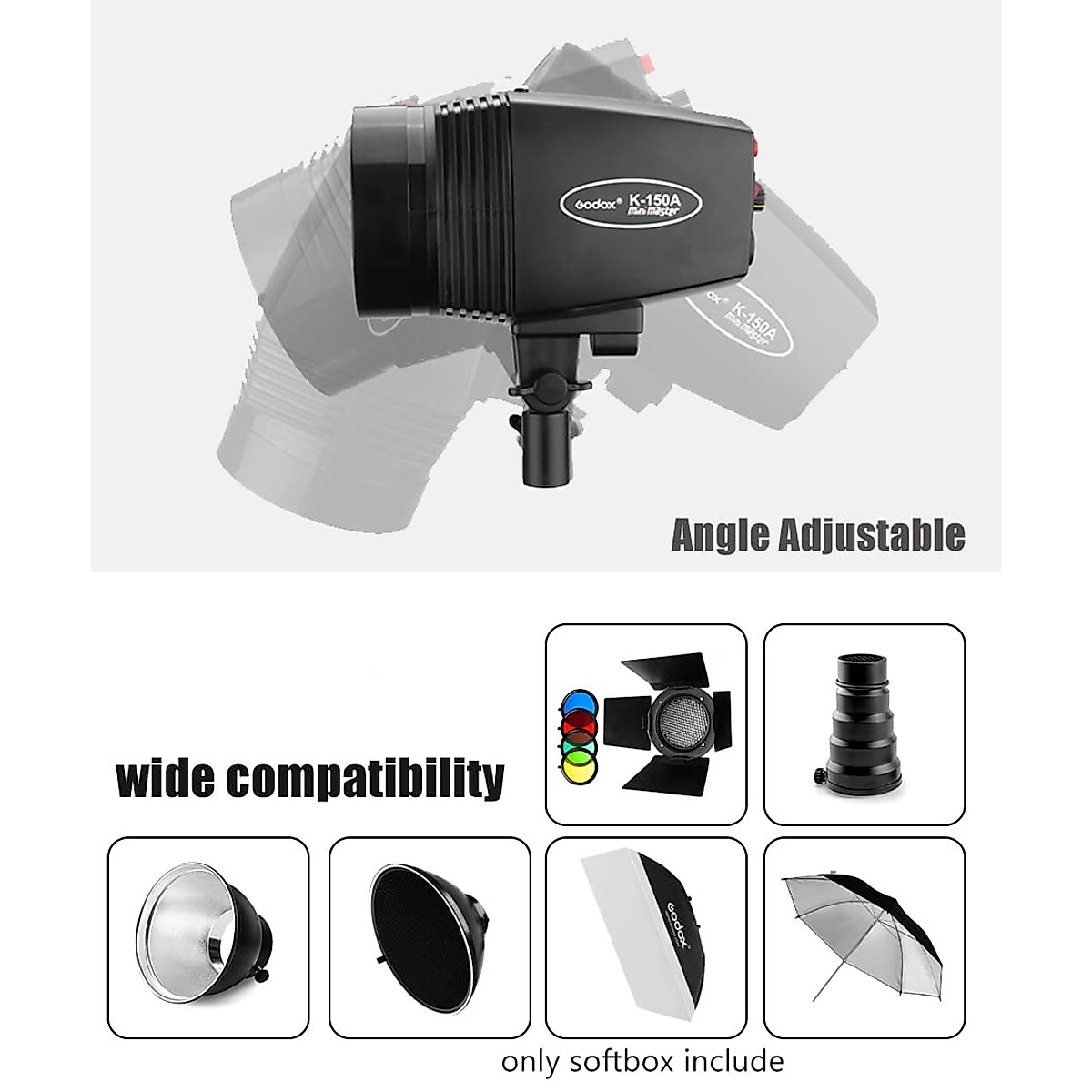 Godox Professional Studio Strobe Lights Kit for Photography, Strobe Softbox Lighting Kit, 2x180W 5600K Monolights with Trigger, Softbox, Light Stands
