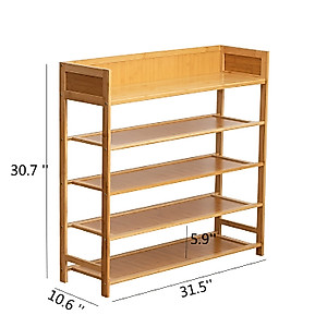 SOBIBO Bamboo Shoe Rack Organizer, 5 Tier Shoe Shelf Storage Organizer, for Entryway, Hallway, and Closet (Nature-31.5)
