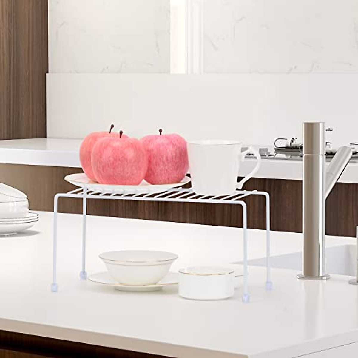 Mini Kitchen Shelves,Cabinet Storage Shelf Rack, Cabinet Organization ,Kitchen Bathroom Pantry Cupboard Desk Home Office, Fridge, Cabinet, Bathroom Cupboard, Non-Slip Plastic Feet (White Set of 3)