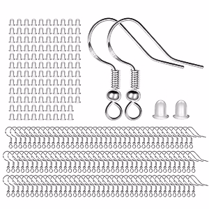 925 Sterling Silver Earring Hooks 120 PCS/60 Pairs, Ear Wires Fish Hooks, Hypo-allergenic Jewelry Findings Parts with 120 PCS Clear Silicone Earring Backs Stoppers for DIY Jewelry Making