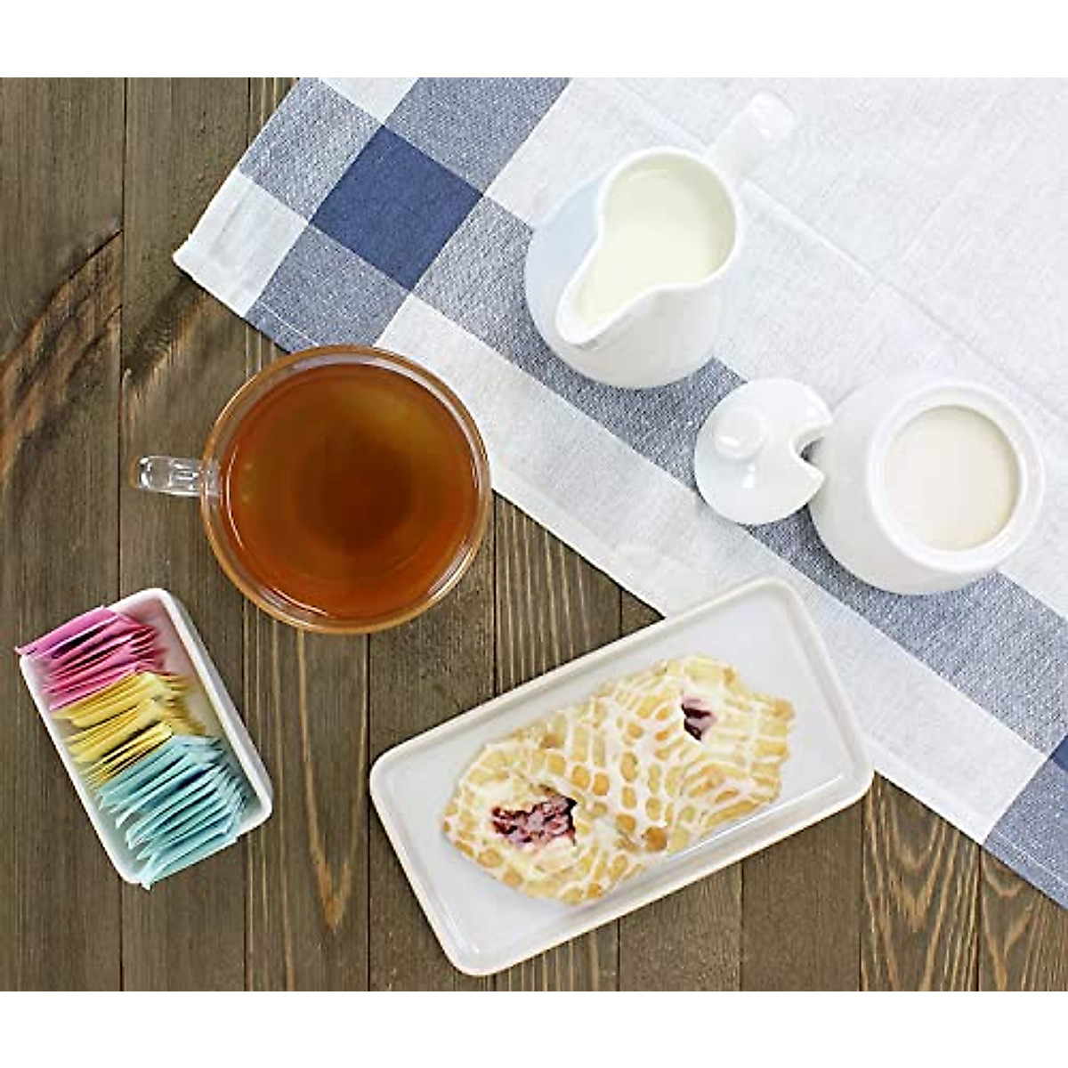 Darware Sugar and Creamer Set - 3-Piece Set w/Cream Pitcher, Sugar Bowl, Sweetener Packet Holder, White Ceramic Tea/Coffee Set