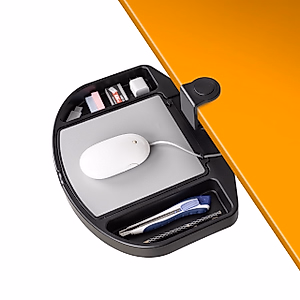 EHO Clamp-On Swivel Mouse Tray 360 Degrees Pencil Drawer Desk Organizer with Storage Space, Under Desk Storage for Pens, Paper Clips and More