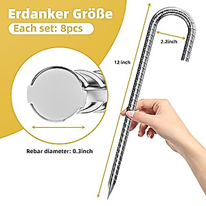 Rebar Stakes J Hook Extra Heavy Duty,【12 inch Long Enough】1/4 inch Rust Proof Coated Steel Ground Stakes Ground Anchors, Garden Stake Metal Stakes Tent Stakes Trampoline Anchors with Chisel Point End