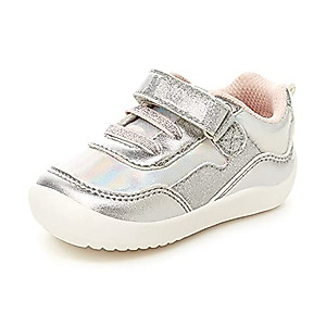Stride Rite 360 Baby Shoes, Natasha First Walker Shoes for Girls, Khaki (Size 3),Silver