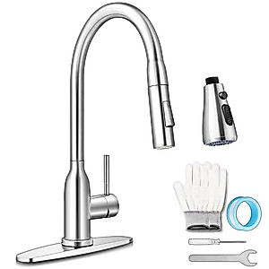 Homikit Kitchen Faucet with 2 Pull Down Sprayers, Brushed Nickel 18/10 Stainless Steel Kitchen Sink Faucets, Single Handle High Arc Kitchen Faucets for Farmhouse RV Bar Laundry