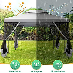 COBIZI Gazebo Canopy Tent, Outdoor Canopy 10x13 Tents for Parties, Patio Gazebo with Mosquito Netting, Patio Covers for Shade and Rain, Screen House for Backyard, Lawn and Garden, Steel Frame, Gray