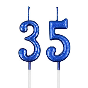 35th & 53rd Birthday Candles, Blue Number 35 53 Candle for Cake, Happy Birthday Cake Topper Decoration for Birthday Anniversary Celebration Party Supplies