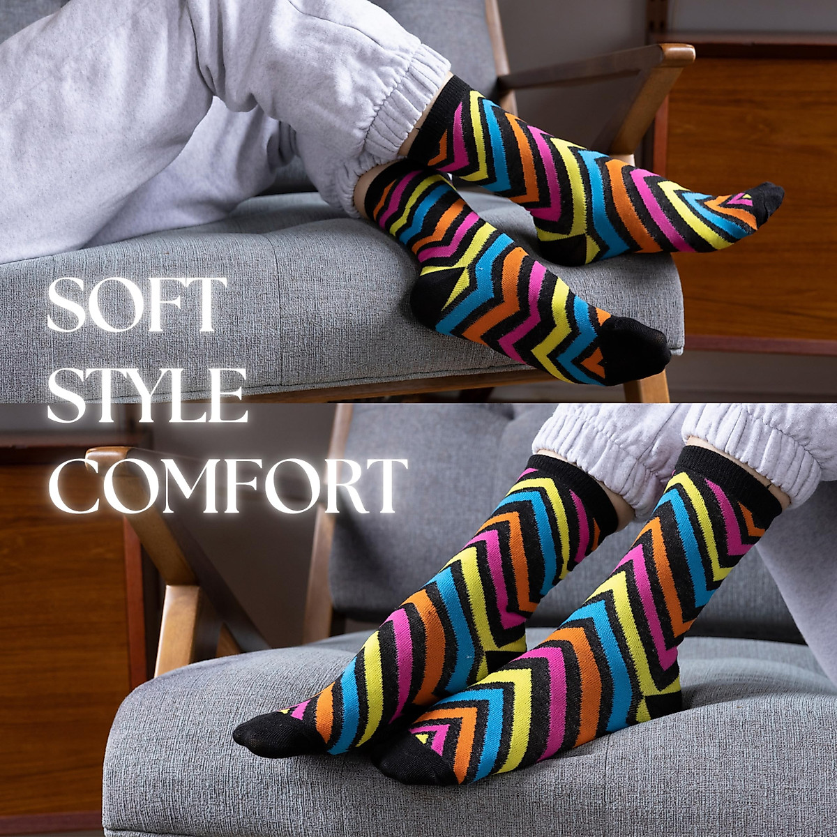 Tipi Toe Women's 12 Pairs Lightweight Colorful Funny Monster Faces Striped Patterned Crazy Socks For Women Size 9-11, WC81-T1