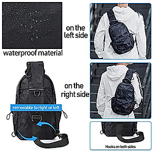 Small Sling Crossbody Backpack Shoulder Messenger Bag for Men Women, Mini Anti Theft One Strap Motorcycle Backpack Sling Tactical Chest Bag for Hiking Walking Biking Travel Cycling Camouflage Black