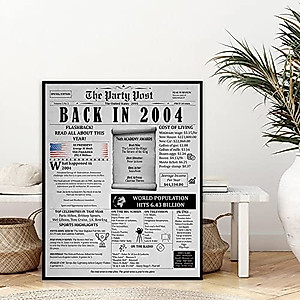 19th Birthday Party Decorations Poster - 19 Years Ago Anniversary Card for Women and Men. Back In 2004 Home Decor Supplies for Her or Him Turning 19 Years Old. 11 x 14 In Birthday Retro Card.