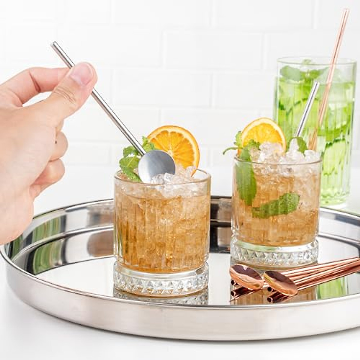 Restaurantware Bar Lux 5 Inch Spoon Straws 2 Food-Grade Reusable Cocktail Straws - Built-In Spoon Dishwashable Stainless Steel Cocktail Spoons For Drinking And Stirring
