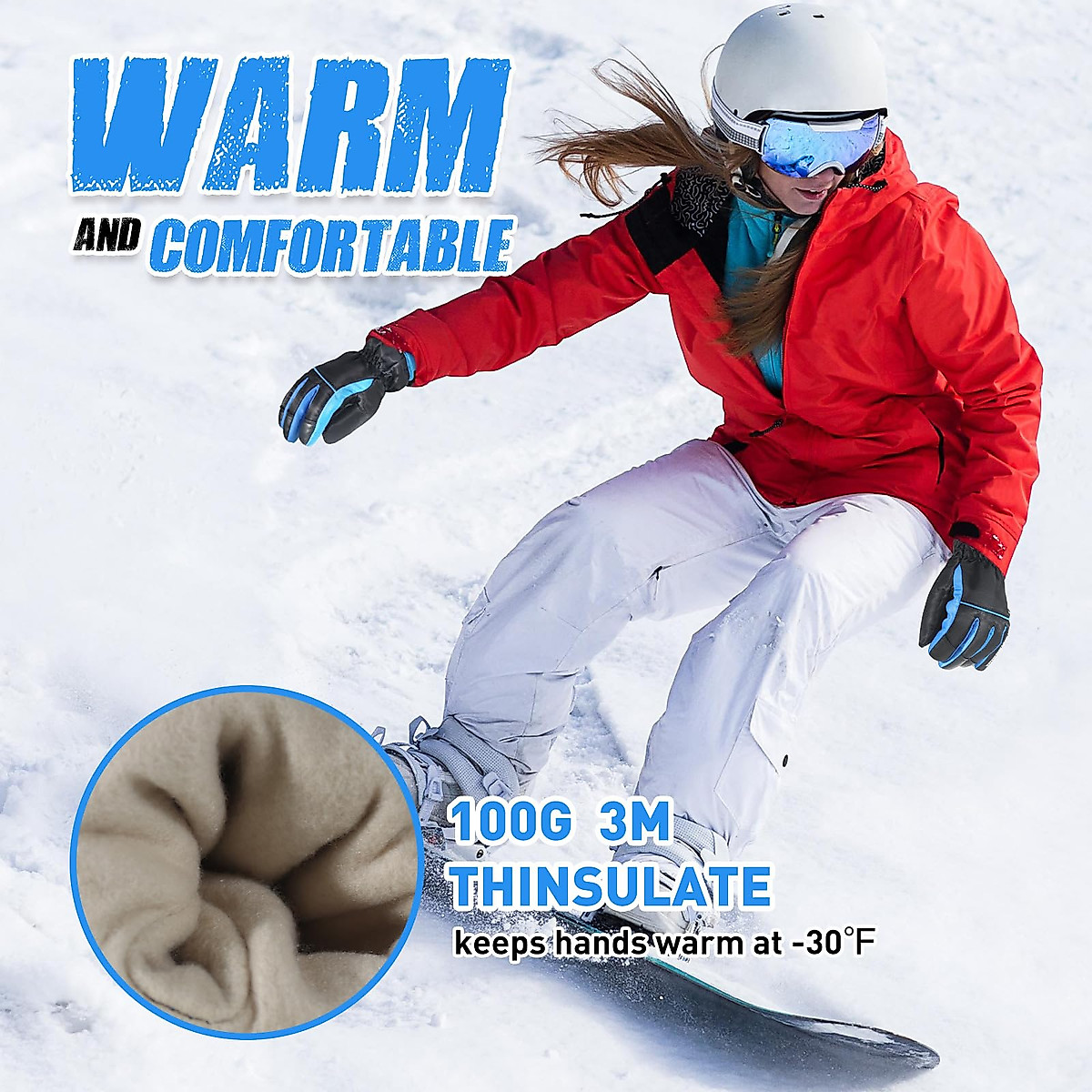 HANDLANDY Insulated Work Gloves Waterproof for Men Women, 3M Thinsulate Ski Gloves Winter Cold Weather Work Gloves Touchscreen (Medium, Black)