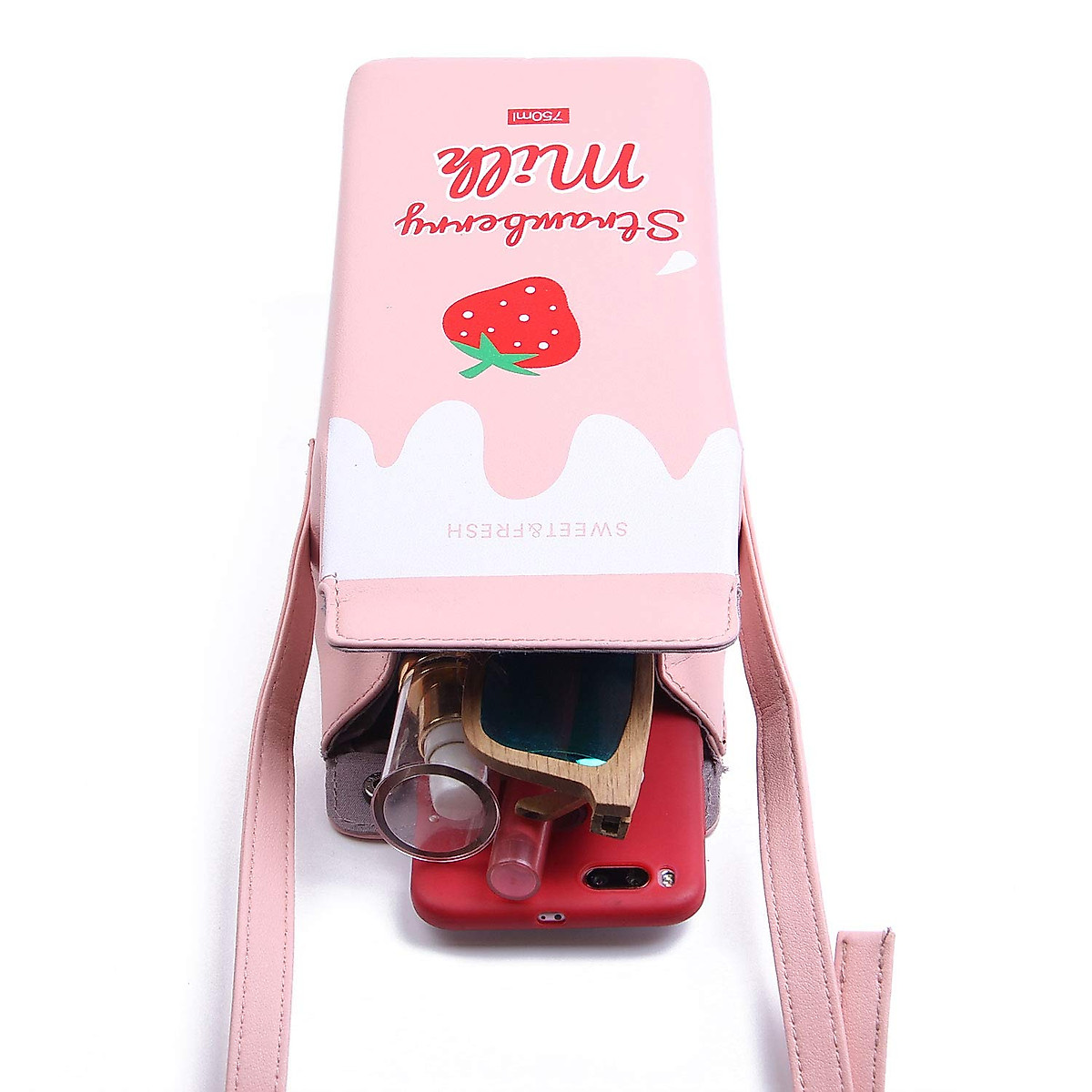 Lanpet Women Unique Purse Girls Fruits Banana Strawberry Milk Box Cross body Bag Mobile phone Wallet Purse