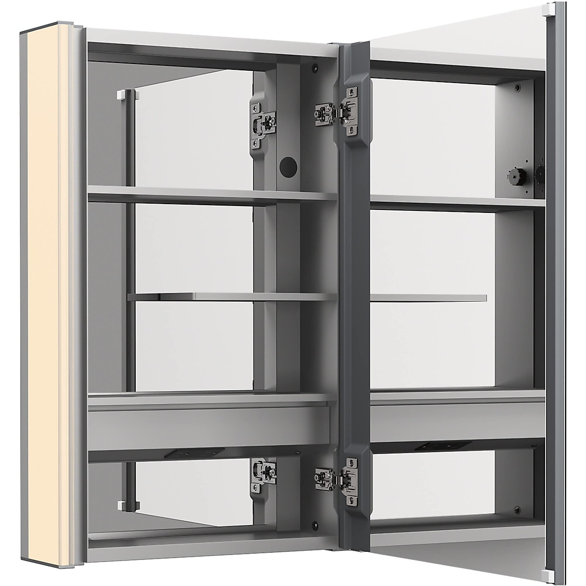 KOHLER K-81144-SLE-DA1 Maxstow Medicine Cabinet with LED Light, Mirror Door & Staggered Shelves, Rectangular Frame, 17" x 24"