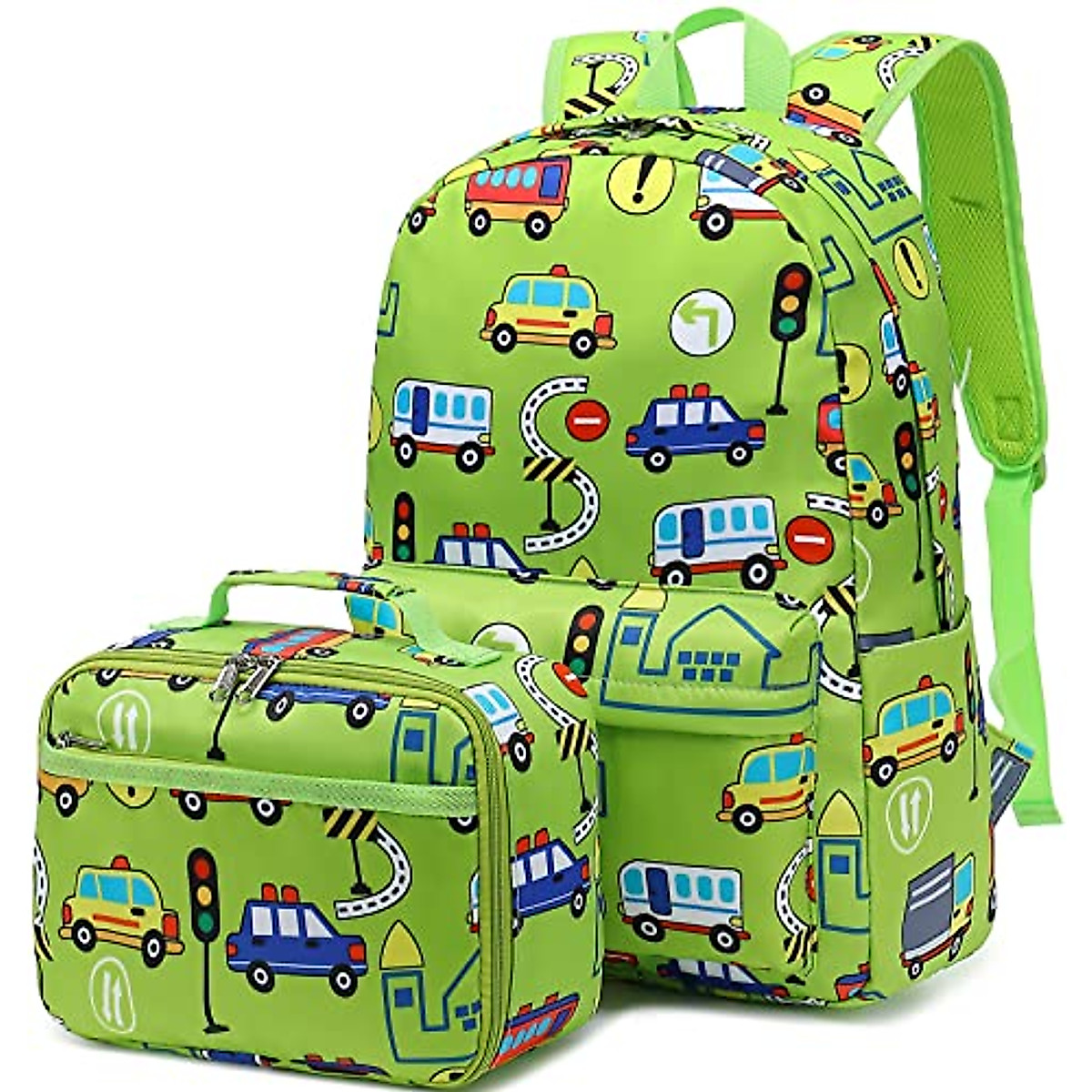CAMTOP Backpack for Kids Boys Preschool Backpack with Lunch Box Toddler Kindergarten School Bookbag Set (Age 3-9,Car Printing)