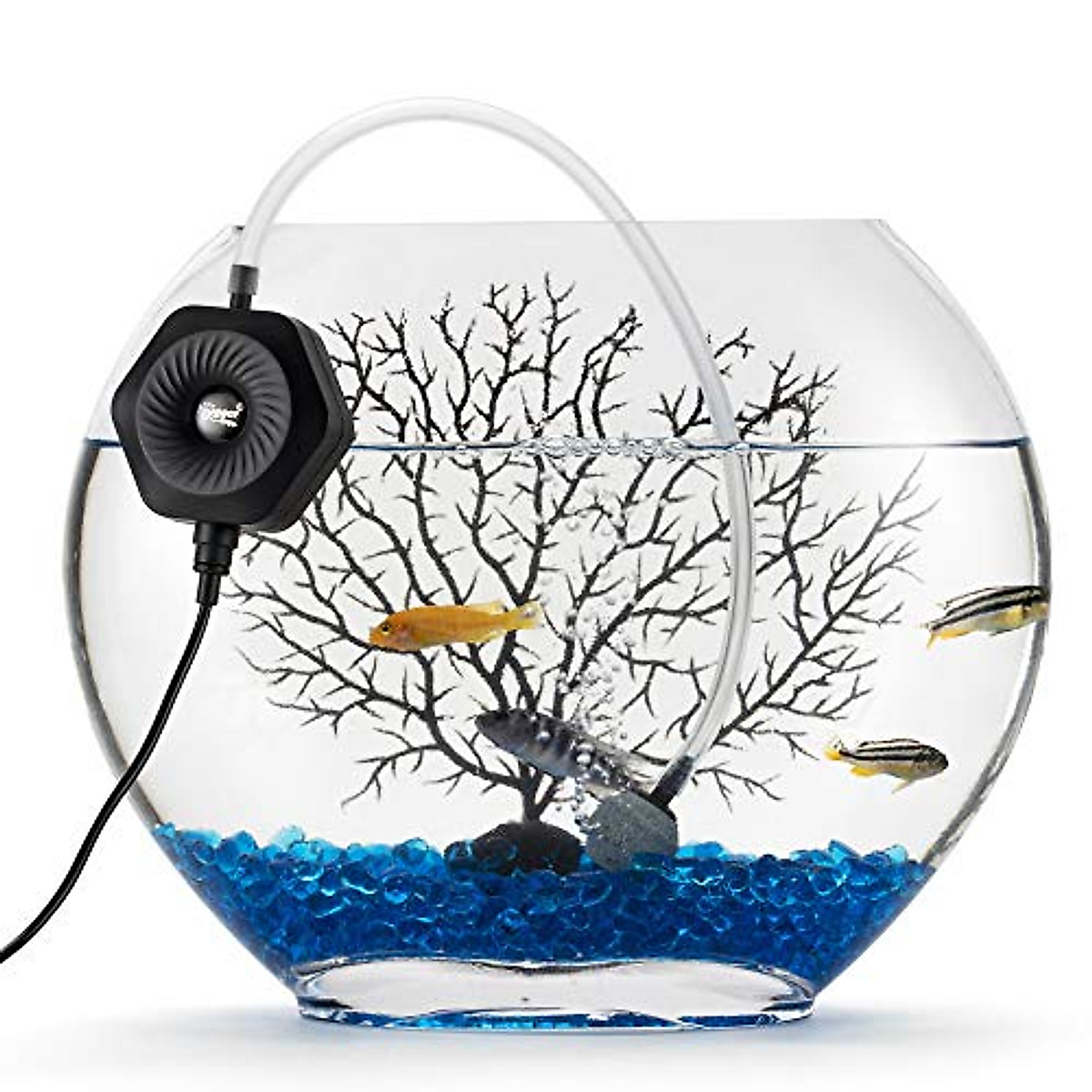 hygger Quiet Mini Small Aquarium Air Pump Betta Fish Tank Bubbler Oxygen Aeration Pump with Air Stone Tubing Suction Cup for 0.5-15 Gal Fish Bowl