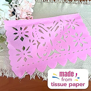 Mexican Banner Flags Light Pink Papel Picado Over 60 feet Long, Pastel Pink Tissue Paper Garland Decorations for All Occasions, Weddings, Quinceaneras, Birthdays, Fiesta Party Supplies WS2000